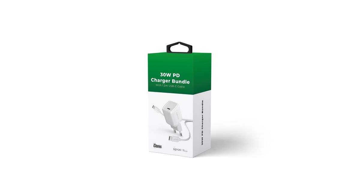 iStores by Epico 30W PD Charger Bundle with USB-C to USB-C cable 1.2m ...